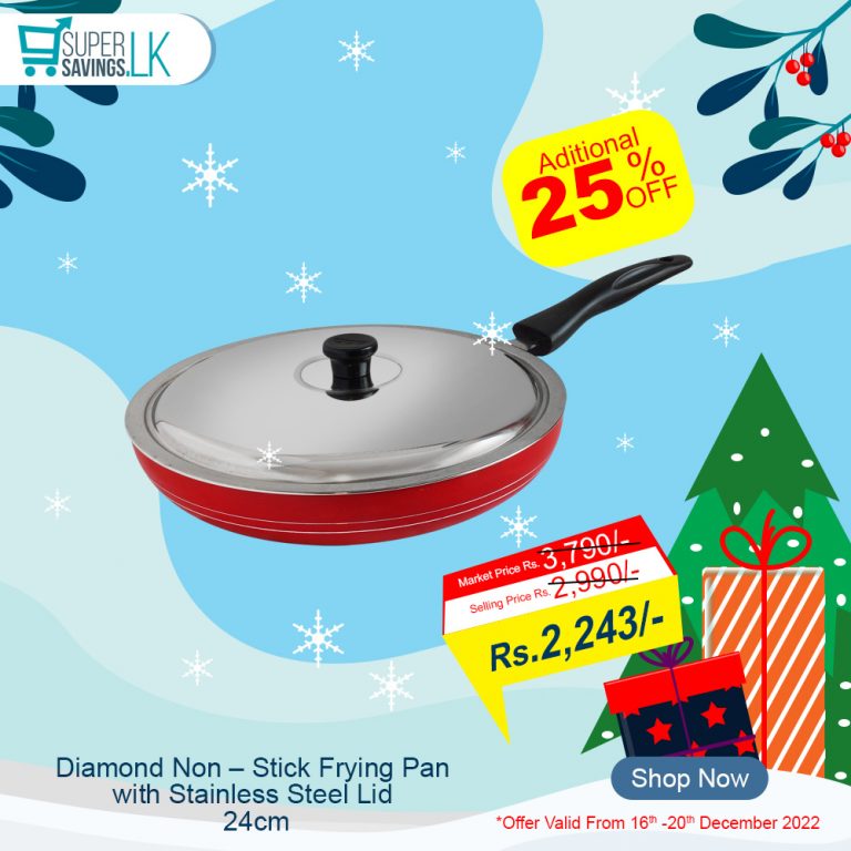 Diamond Non Stick Frying Pan With Stainless Steel Lid 24cm - Supersavings